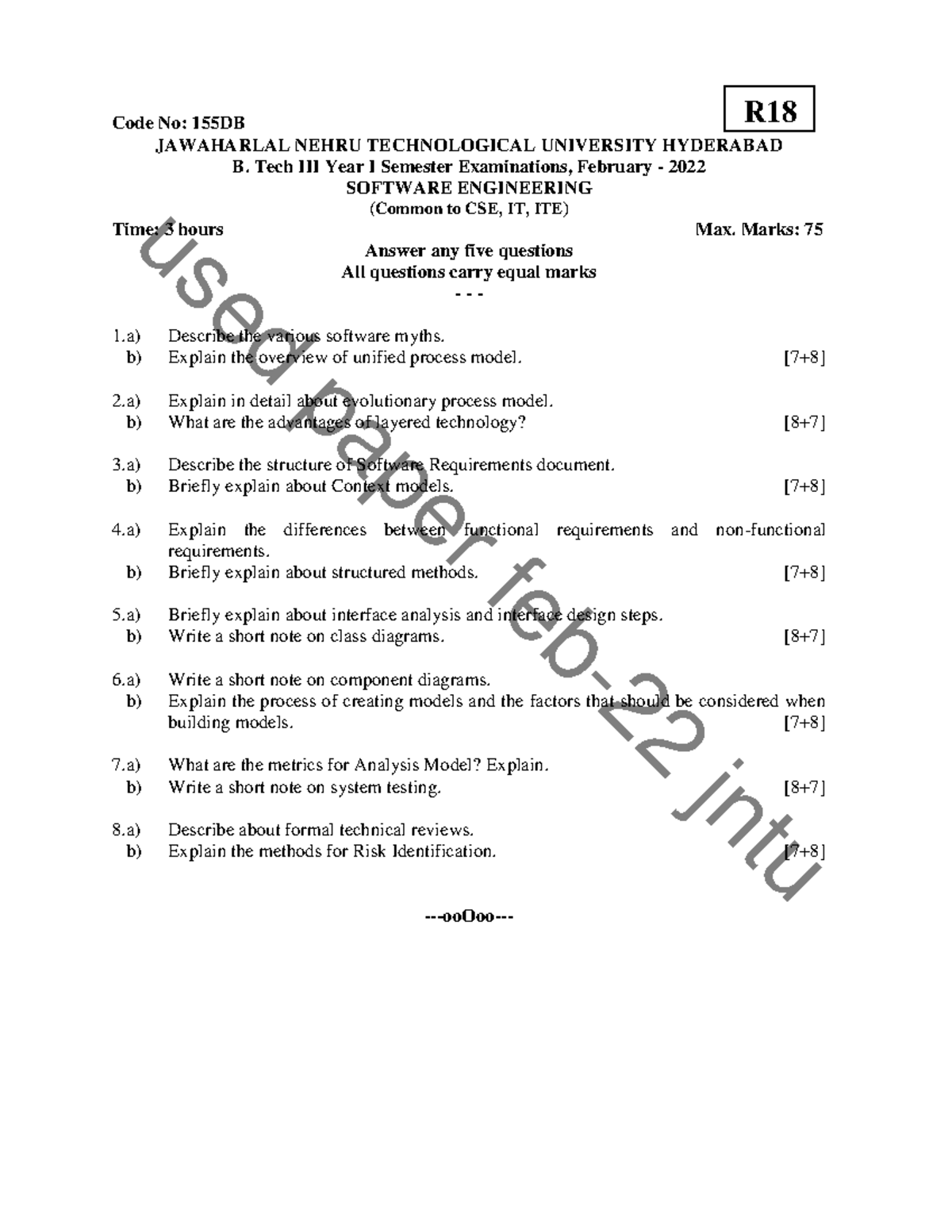 QP SE - pqp - Code No: 155DB JAWAHARLAL NEHRU TECHNOLOGICAL UNIVERSITY ...