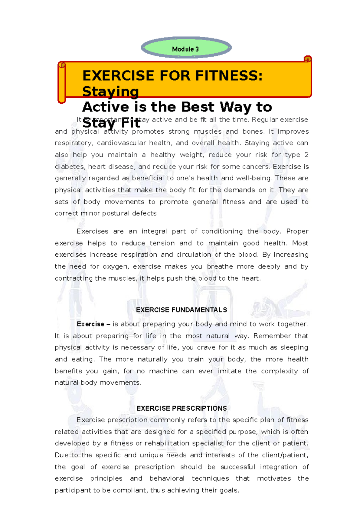 FITT Principle Module 3 1 - Module 3 EXERCISE FOR FITNESS: Staying ...
