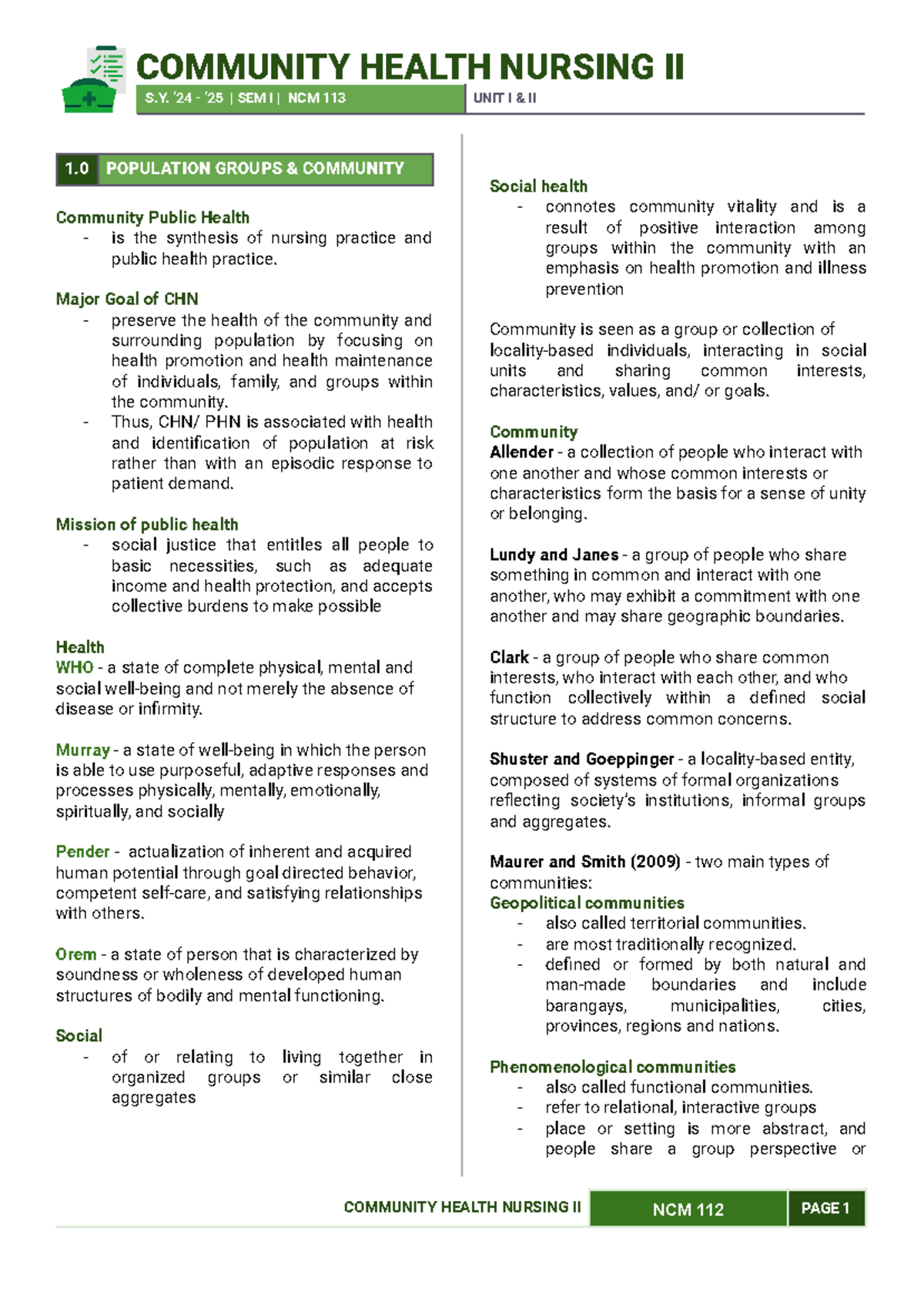 CHN- Transes - dyuj,m - S. ‘24 - ‘25 | SEM I | NCM 113 UNIT I & II 1 ...