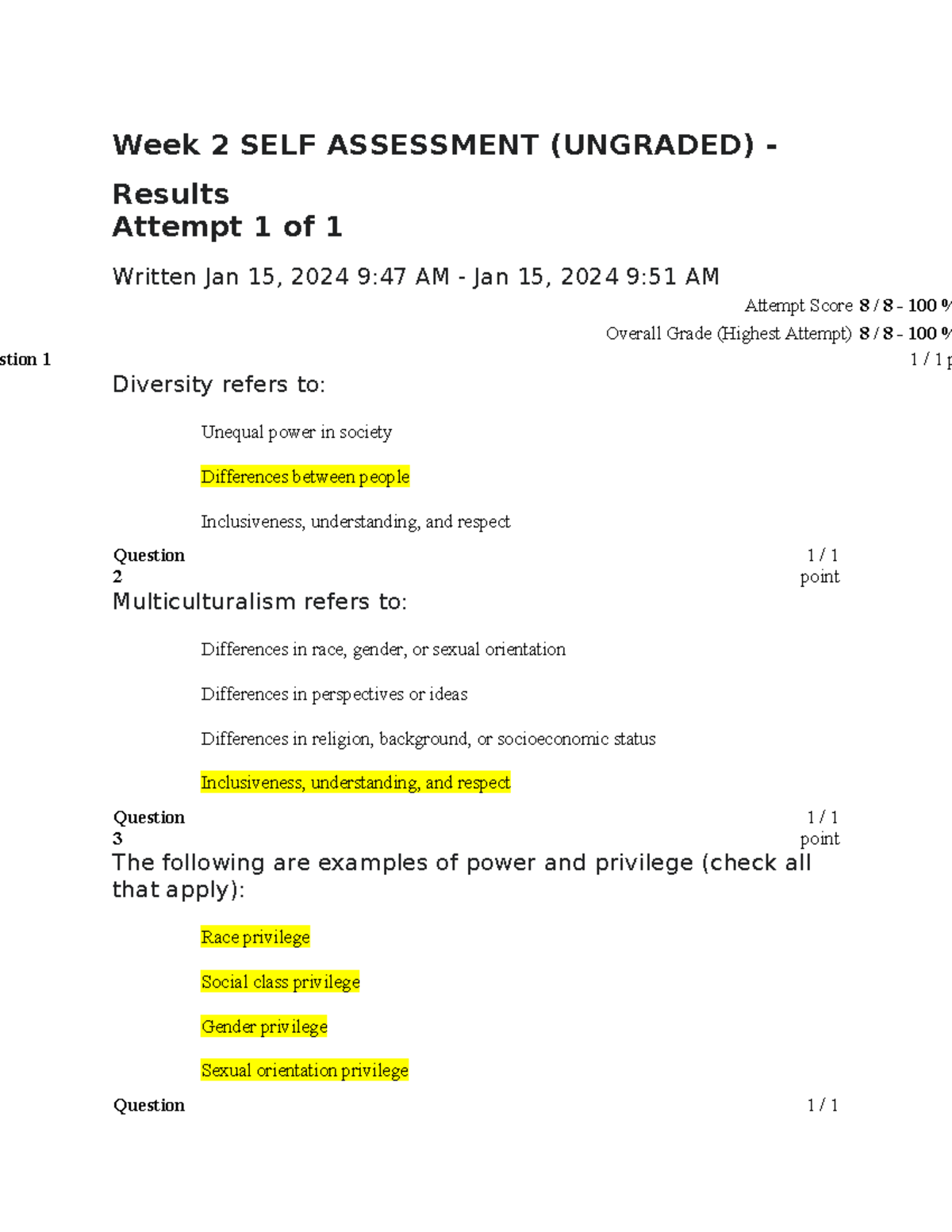 Week 2 SELF Assessment - practice test - Week 2 SELF ASSESSMENT ...