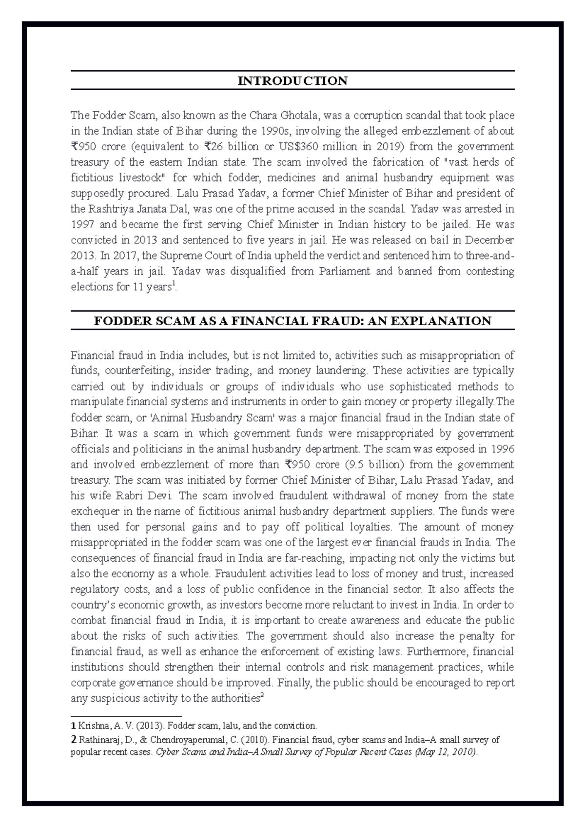 Fodder scam - INTRODUCTION The Fodder Scam, also known as the Chara ...