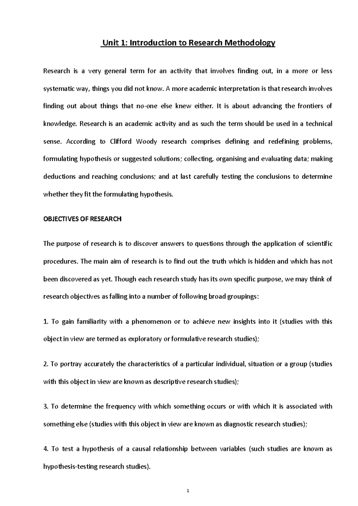 Unit 1 - Introduction to Research Methodology - Unit 1: Introduction to ...
