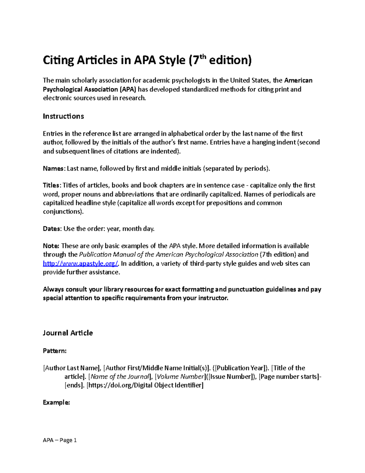 Citation Help Update 2020 APA7 - Citing Articles in APA Style ( th ...
