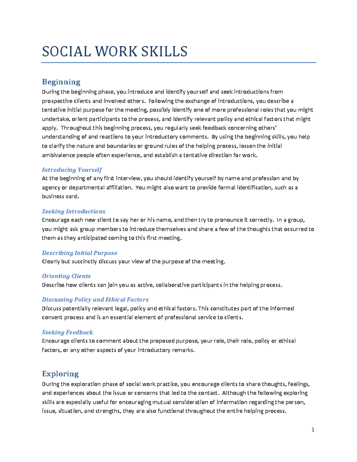 Social Work Skills - Lecture notes lesson notes - SOCIAL WORK SKILLS ...