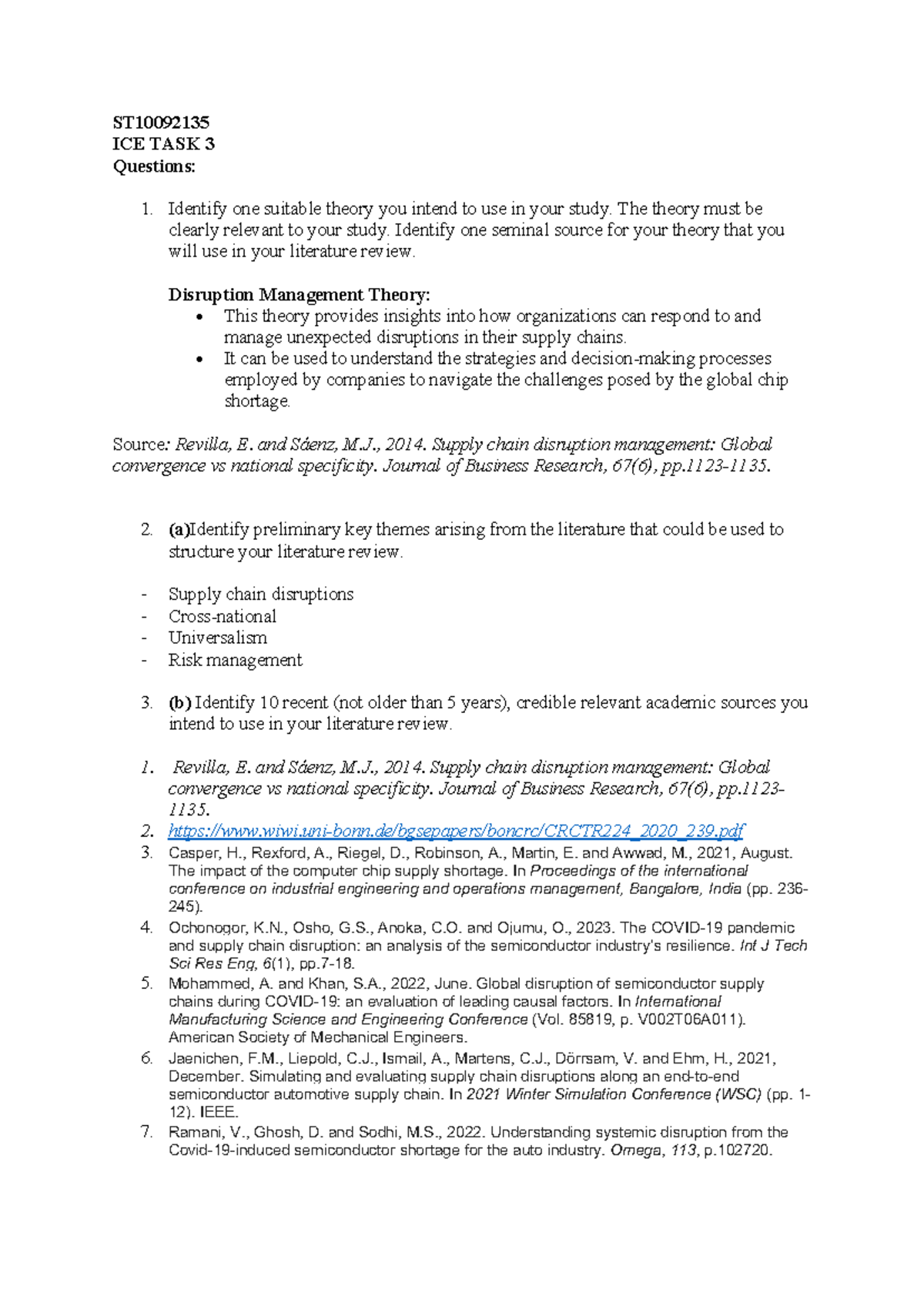 ICE 3 - ICE TASK - ST ICE TASK 3 Questions: 1. Identify one suitable theory you intend to use in ...