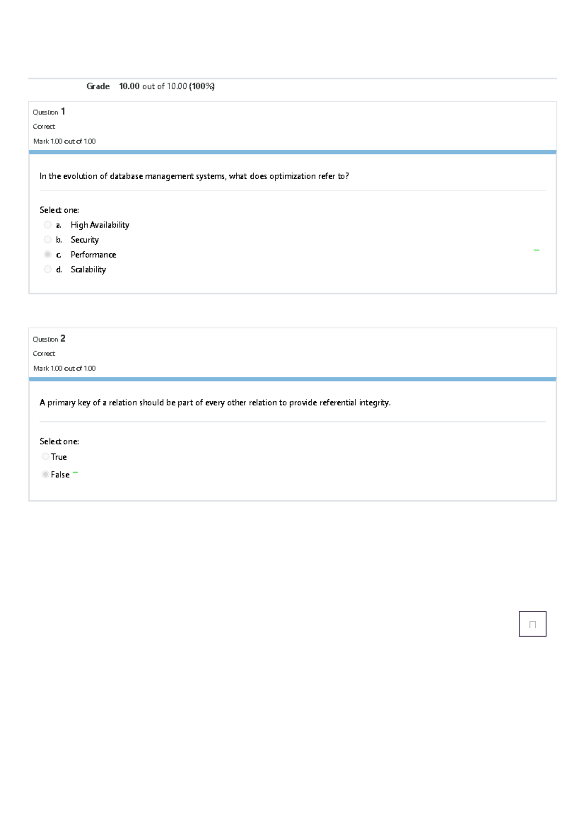 CS 2203 Self-Quiz Unit 6 100% - High Availability Security Performance Scalability a. b. c. d ...