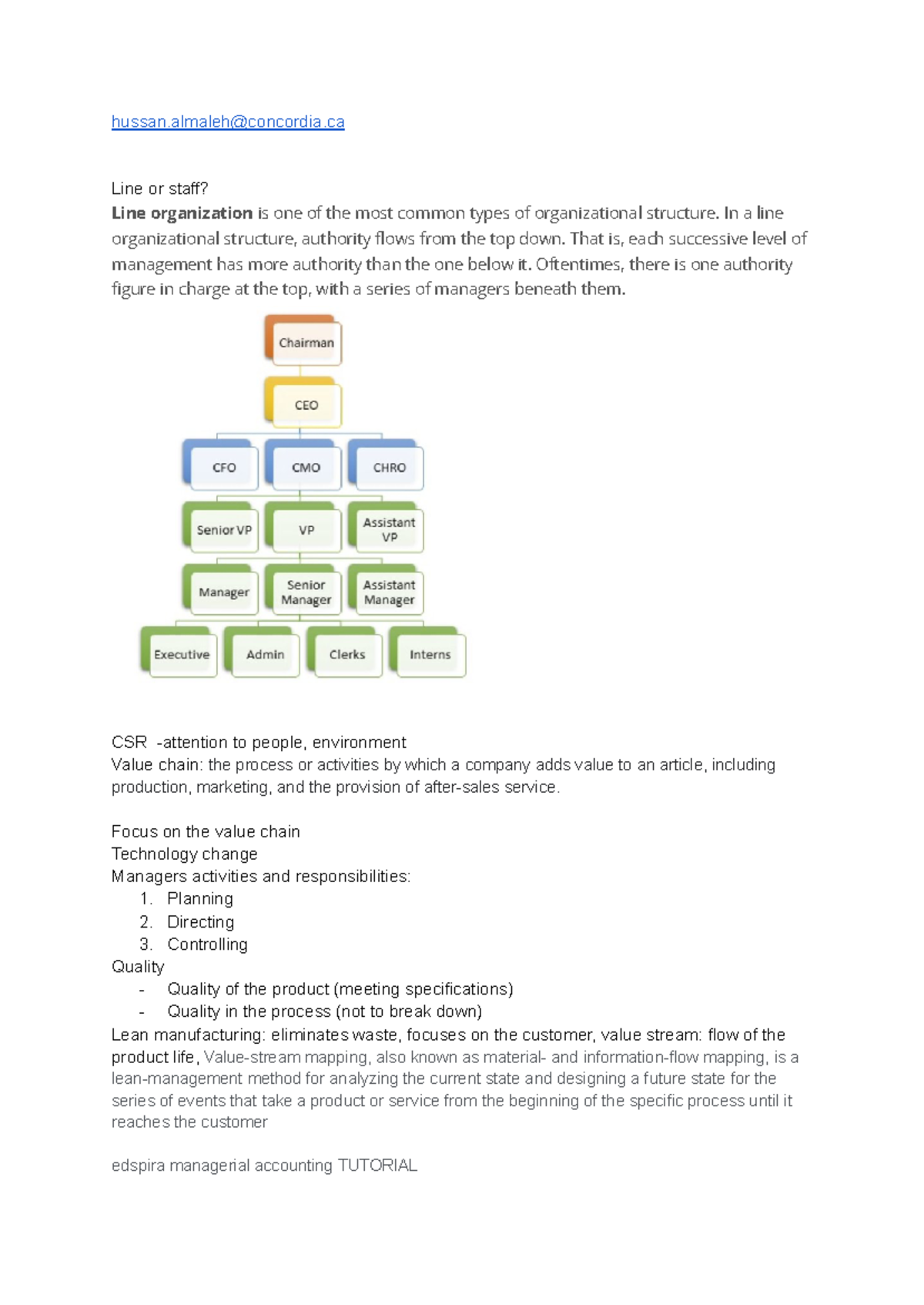 Tutorial COMM 305 - hussan@concordia Line or staff? Line organization ...