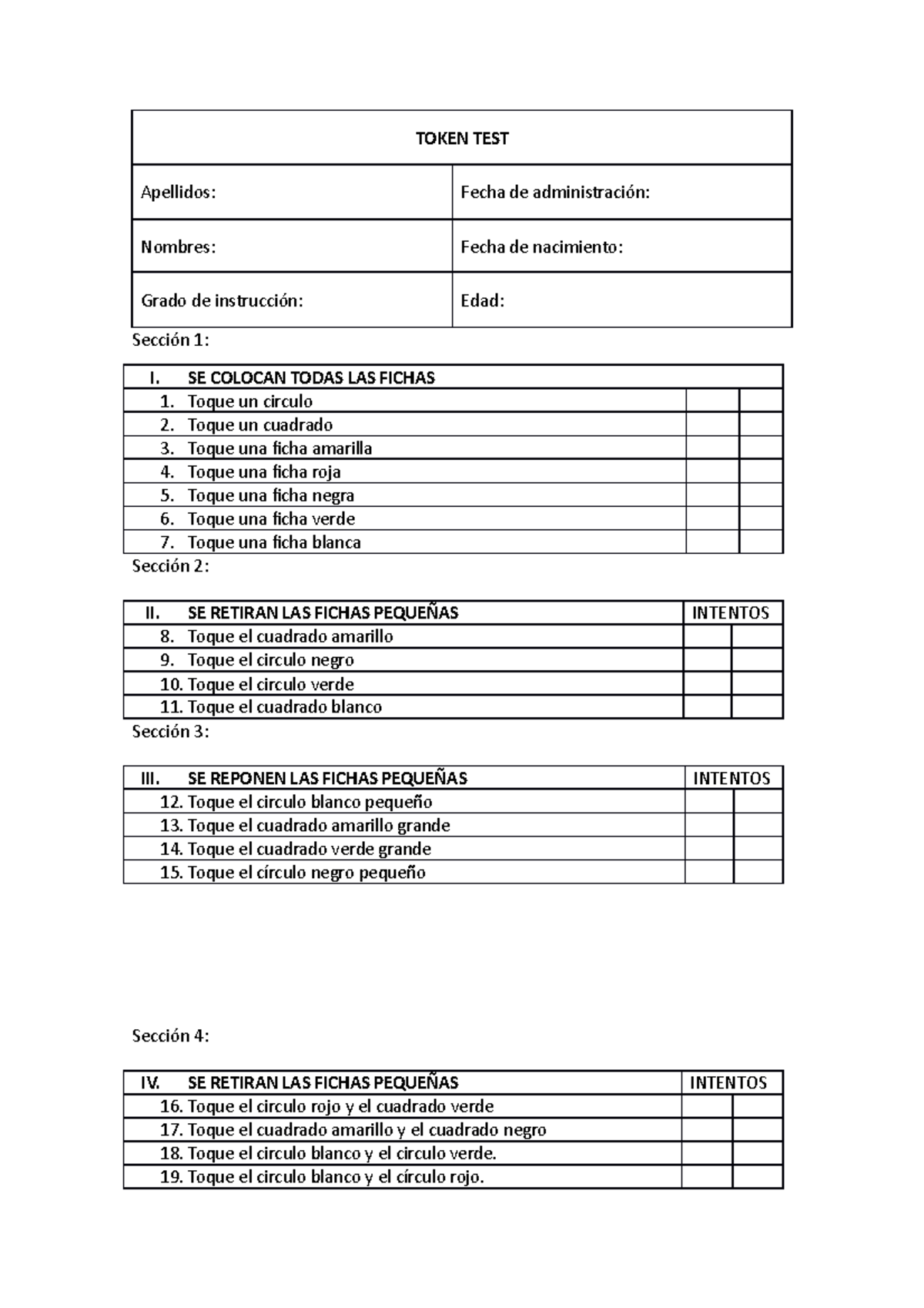 Token TEST - TOKEN TEST Apellidos: Fecha de administración: Nombres ...