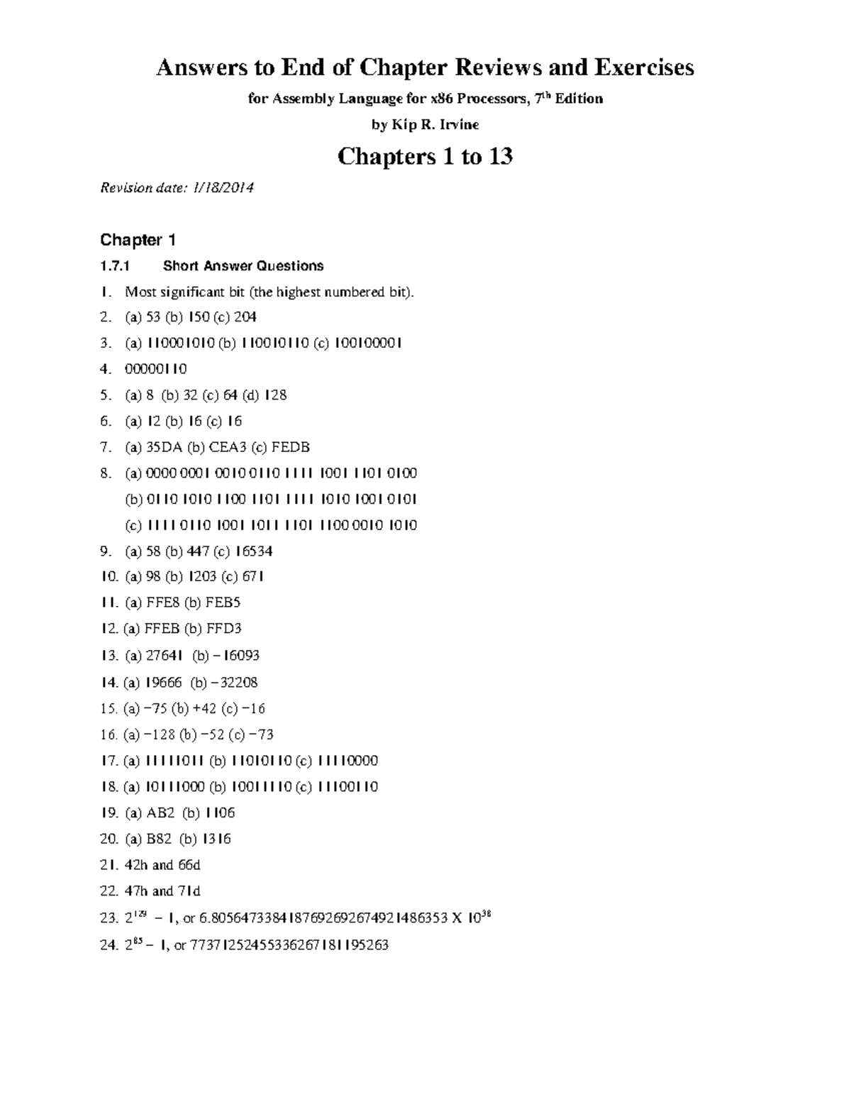 Answers to End of Chapter Reviews and Ex - Answers to End of Chapter ...