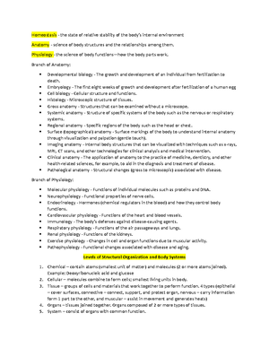 Anatomy chapter 1 notes from book - Homeostasis - the state of relative ...