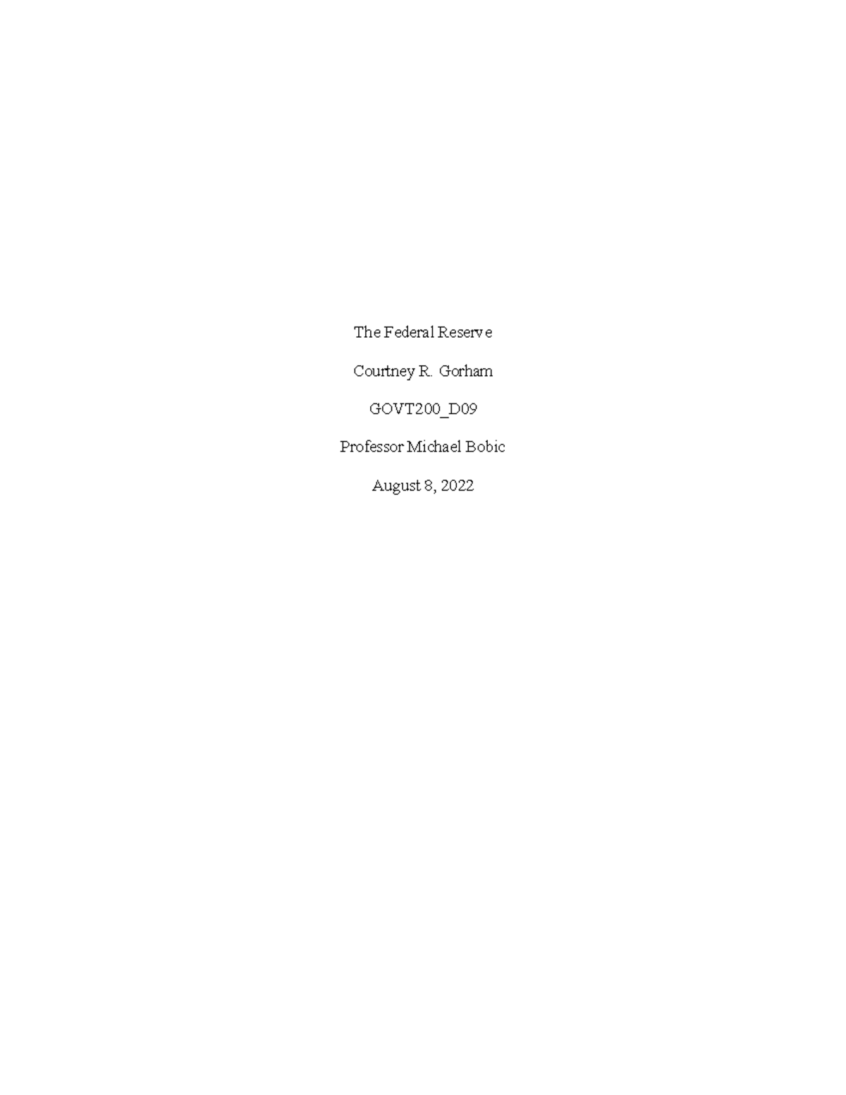 The federal Reserve - essay for economic analysis - The Federal Reserve ...
