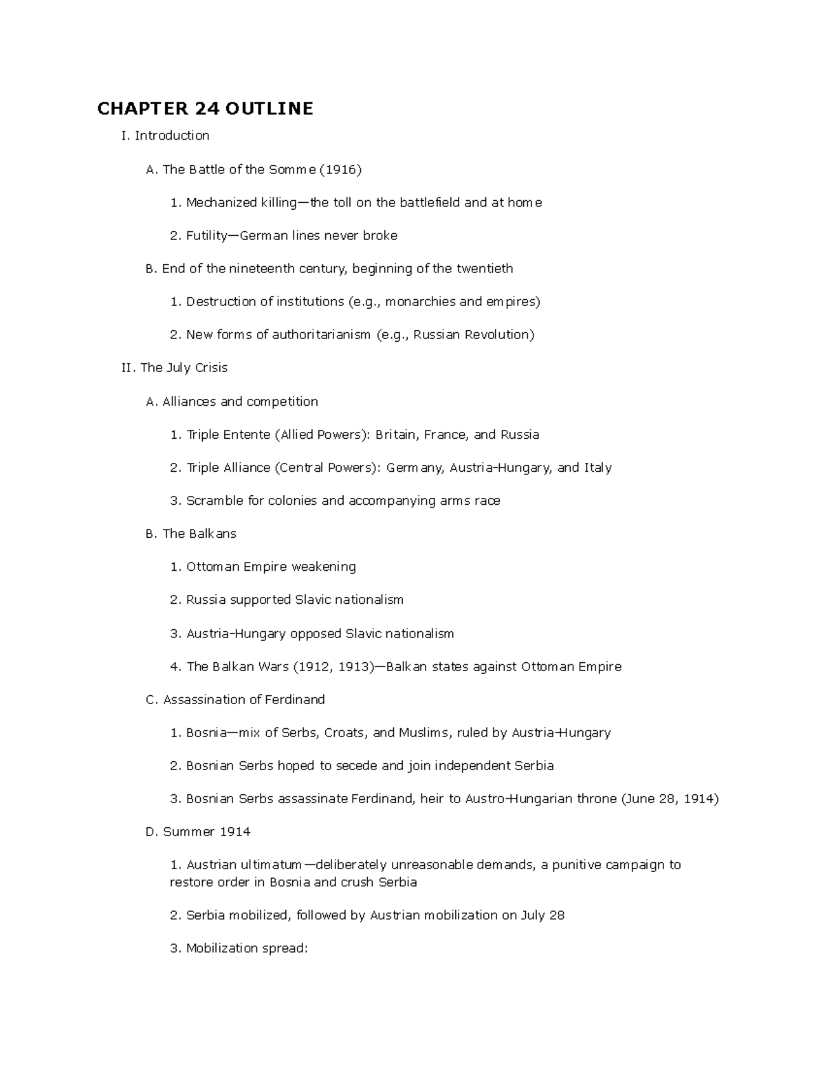 Chapter 24 Outline - CHAPTER 24 OUTLINE I. Introduction A. The Battle ...