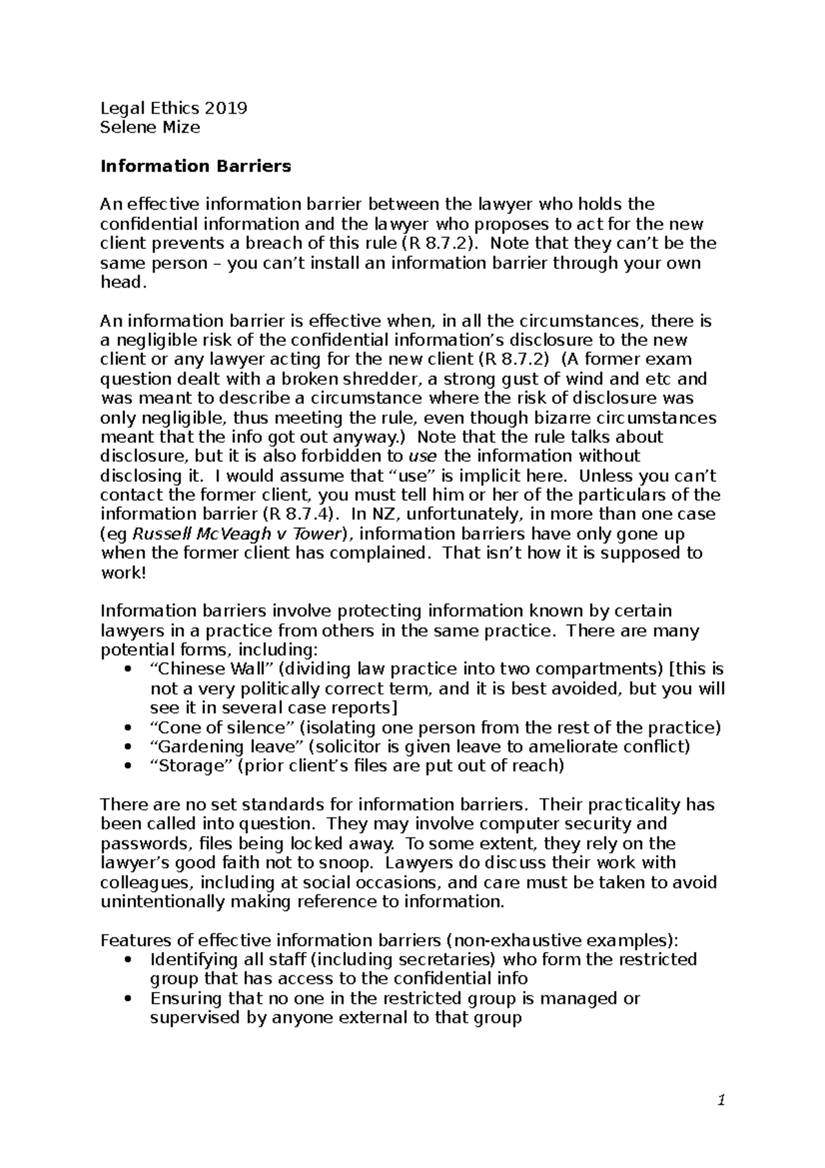 Info Barriers 2020 - Legal Ethics 2019 Selene Mize Information Barriers ...