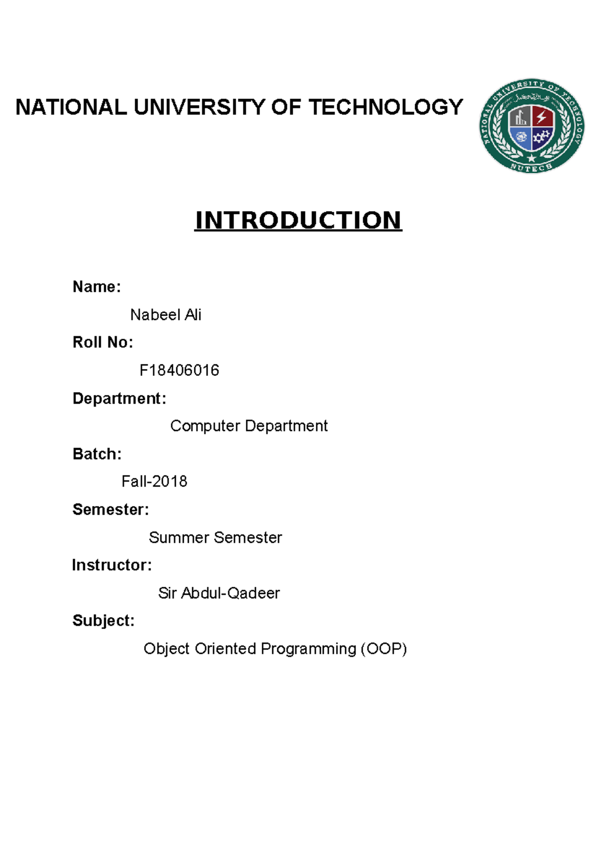 Lab report 1 with all codes and debug - NATIONAL UNIVERSITY OF ...