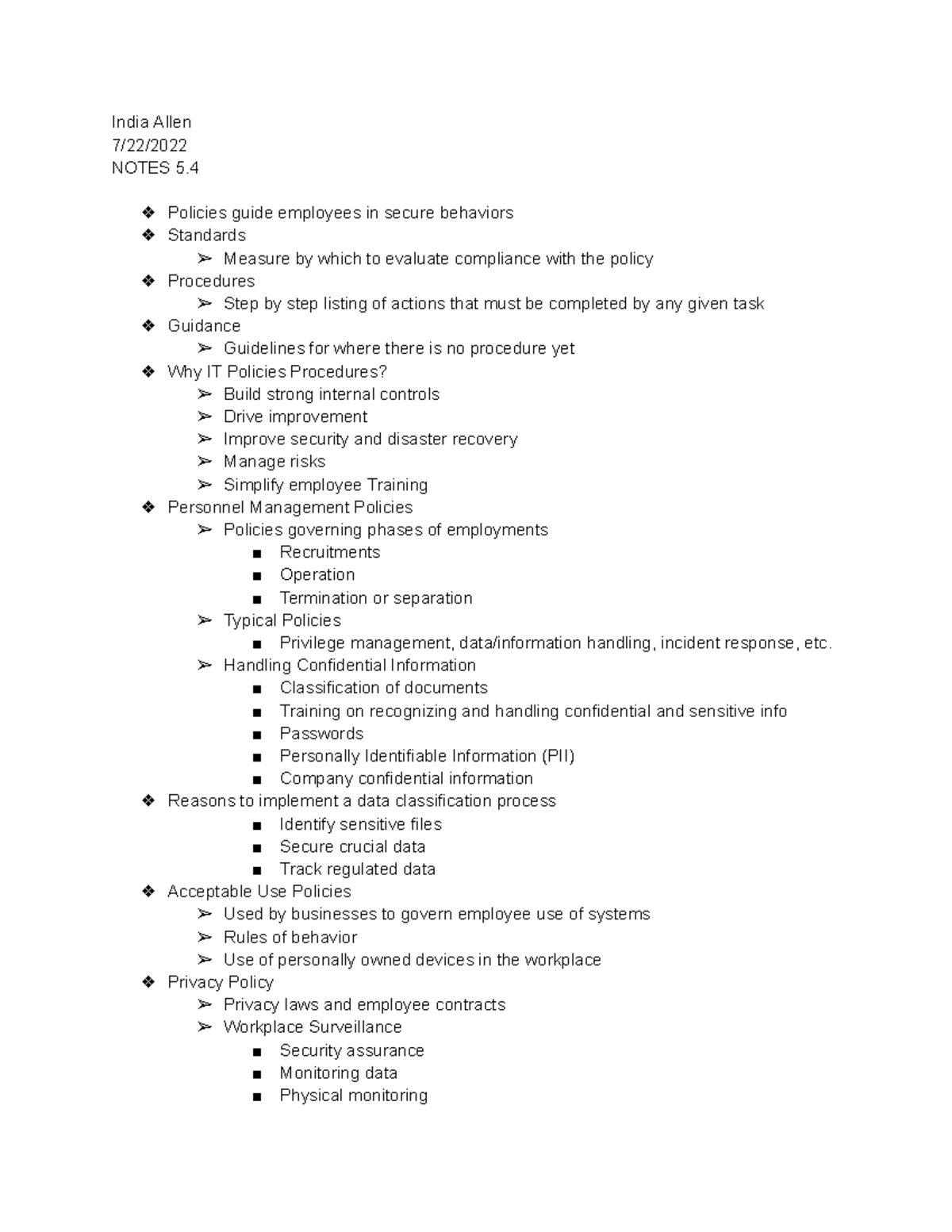 India Allen 5.4 Notes - India Allen 7/22/ NOTES 5. Policies guide ...