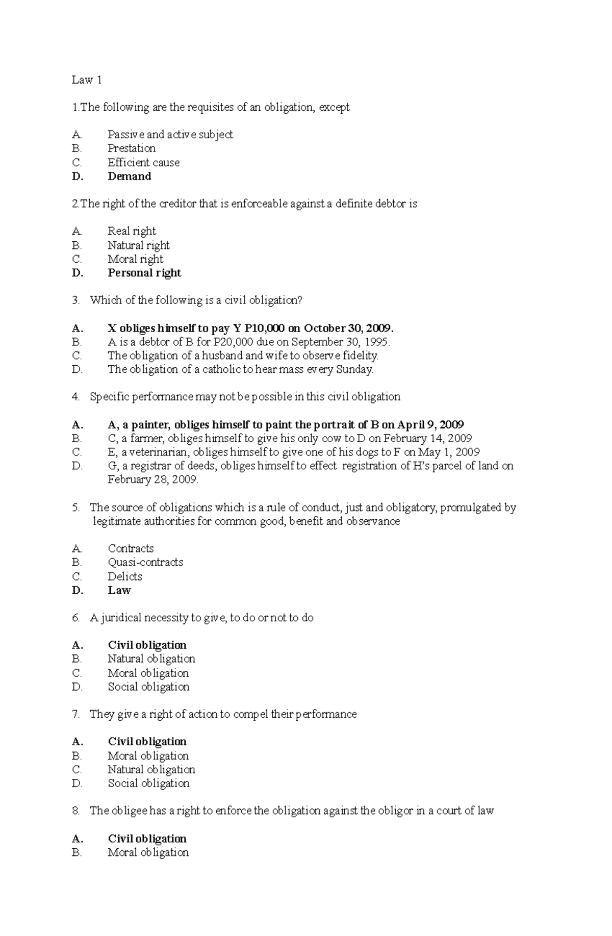 Test Bank Law1 - kjghpk - Law 1 1 following are the requisites of an ...