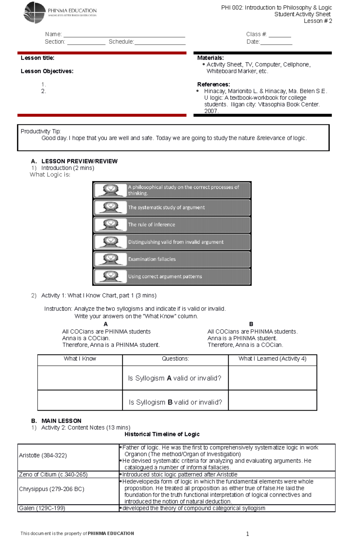 Lesson 2 Logic SAS - This will serve as guide to students who are ...