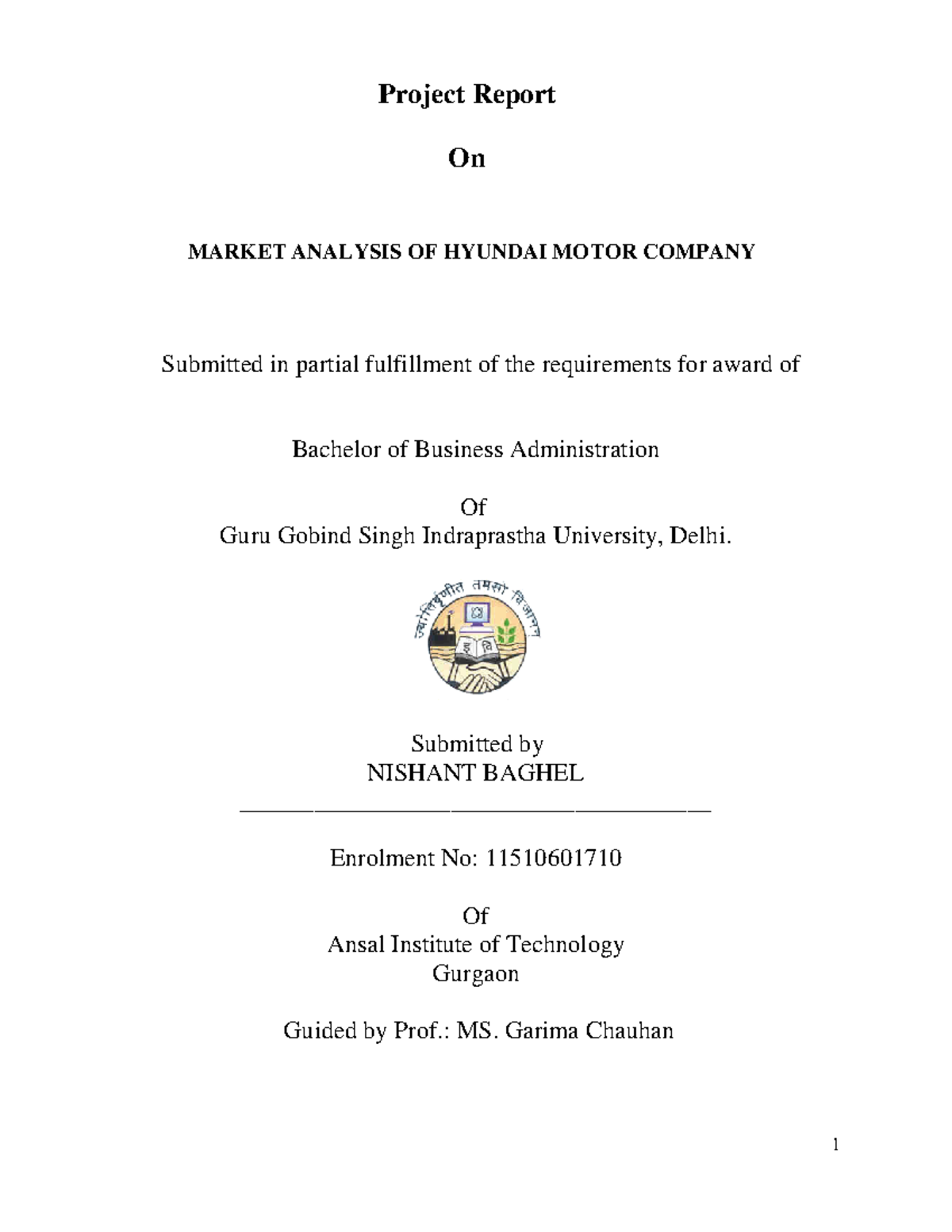 Pdfcoffee - No discription I dint want to give - Project Report On MARKET ANALYSIS OF HYUNDAI ...