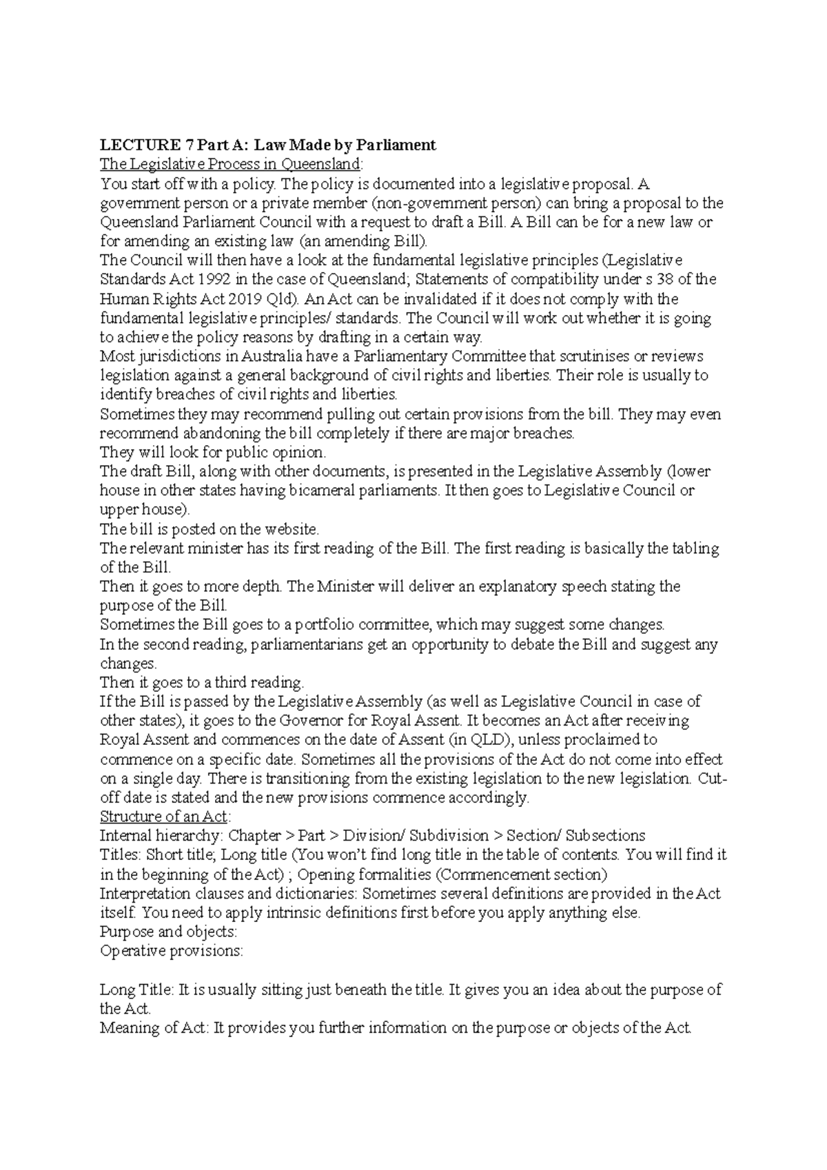 LAW1111 Australian Legal System I - LECTURE 7 Part A: Law Made by ...