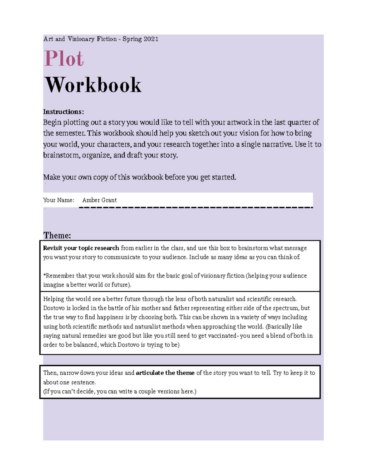 Plot Structure Workbook Art And Visionary Fiction Spring 2021 Plot Workbook Instructions
