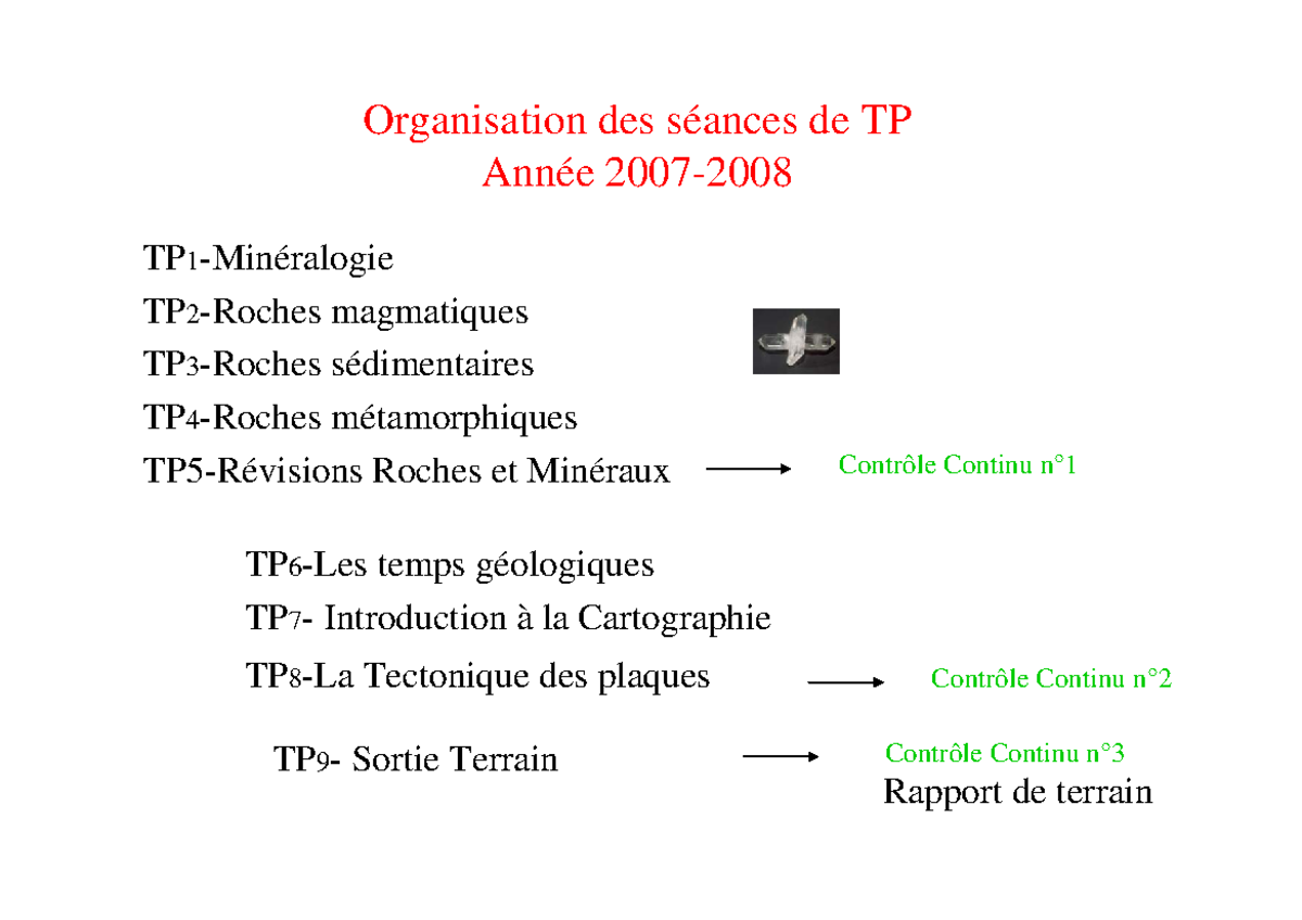 Mineralogie-TP-01 - Cours - ####### Organisation des séances de TP ...