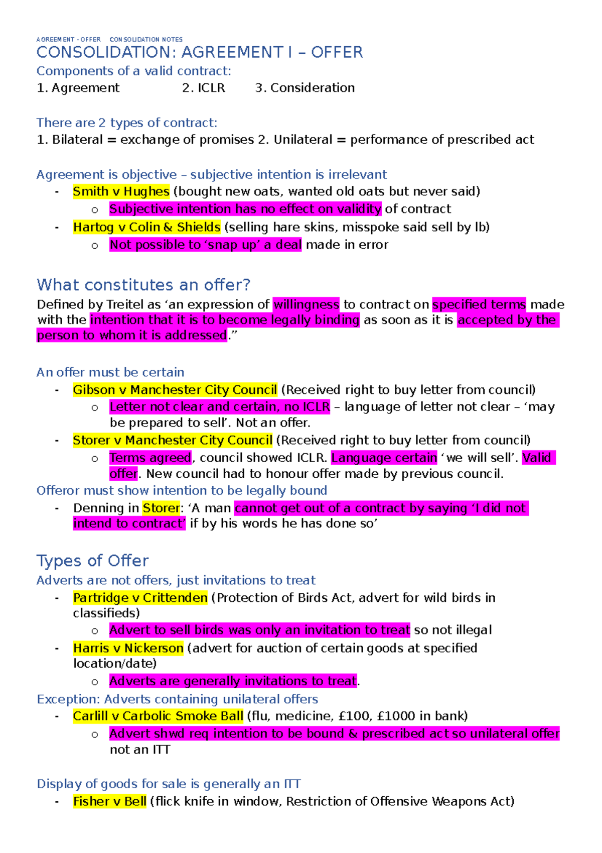 1. Agreement I - AGR AND Offer - CONSOLIDATION: AGREEMENT I – OFFER ...