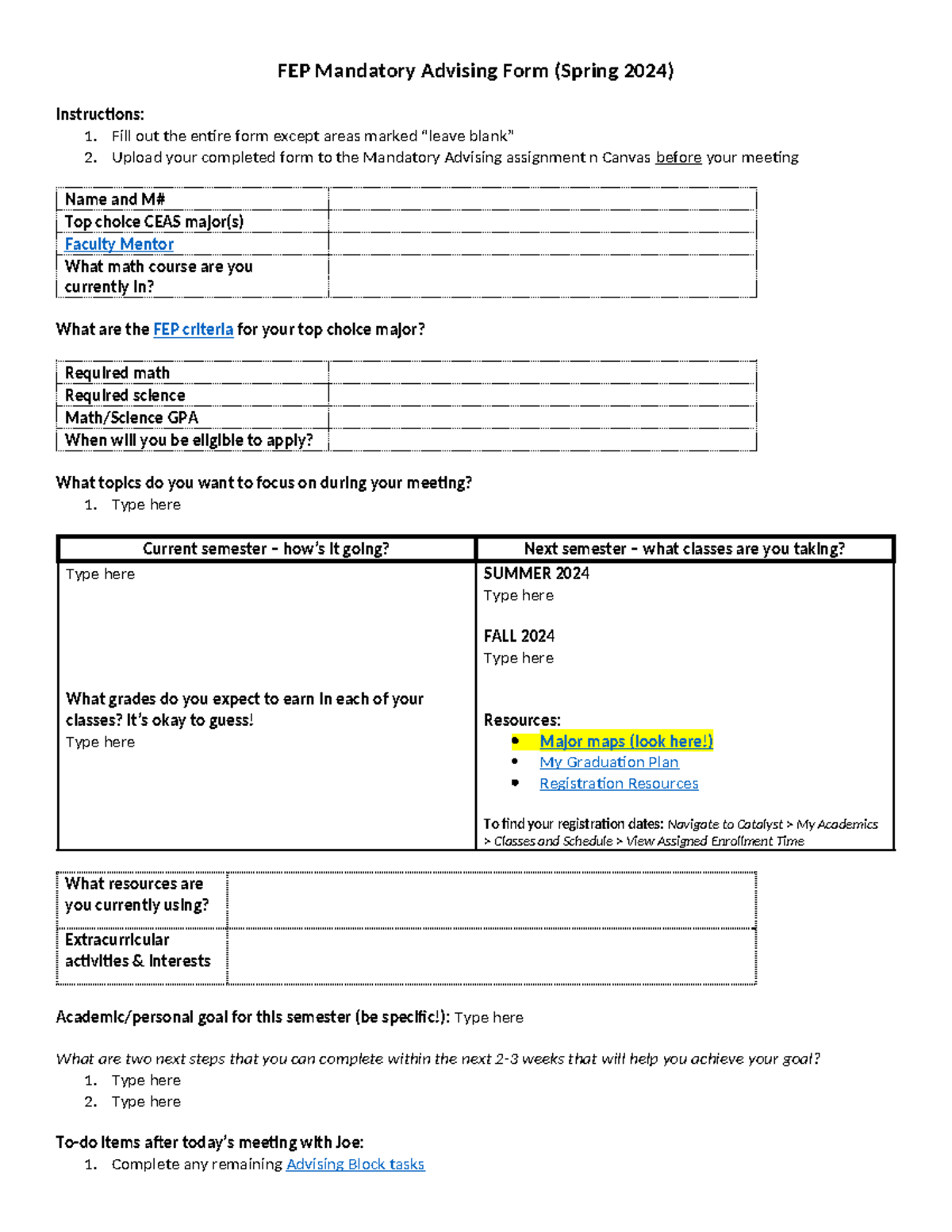 COPY Blank Advising FORM SP24 - FEP Mandatory Advising Form (Spring ...