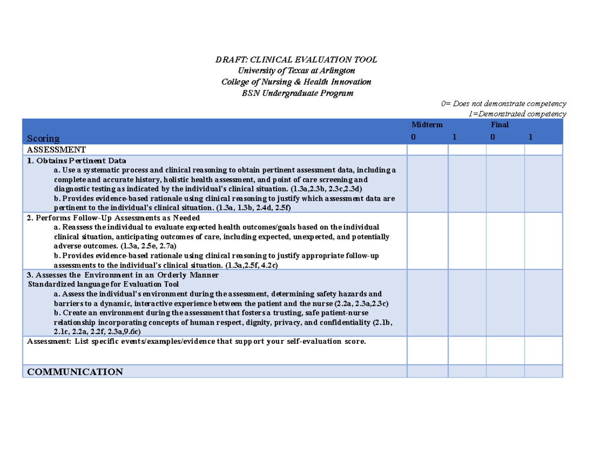 NURS+4350+Clinical+Evaluation+Tool - DRAFT: CLINICAL EVALUATION TOOL ...