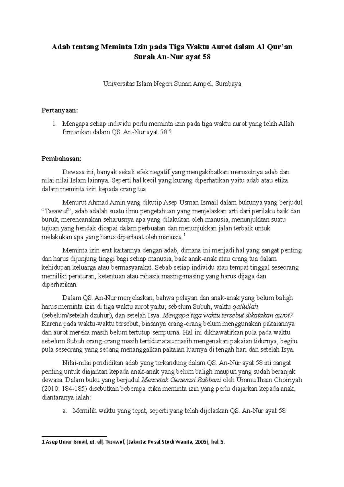 25. Adab tentang Meminta Izin pada Tiga Waktu Aurot dalam Al Qur’an ...