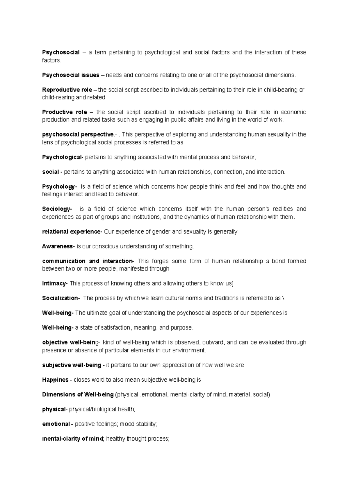 Socio 1 02 Reviewer - Psychosocial – a term pertaining to psychological ...