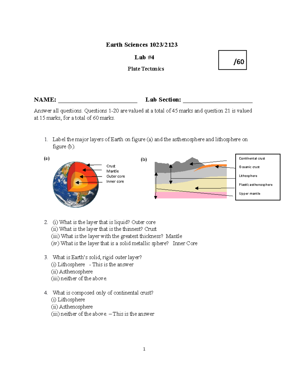 ES1023 Lab 4 - 2020 - Earth Sciences 1023/ Lab Plate Tectonics NAME