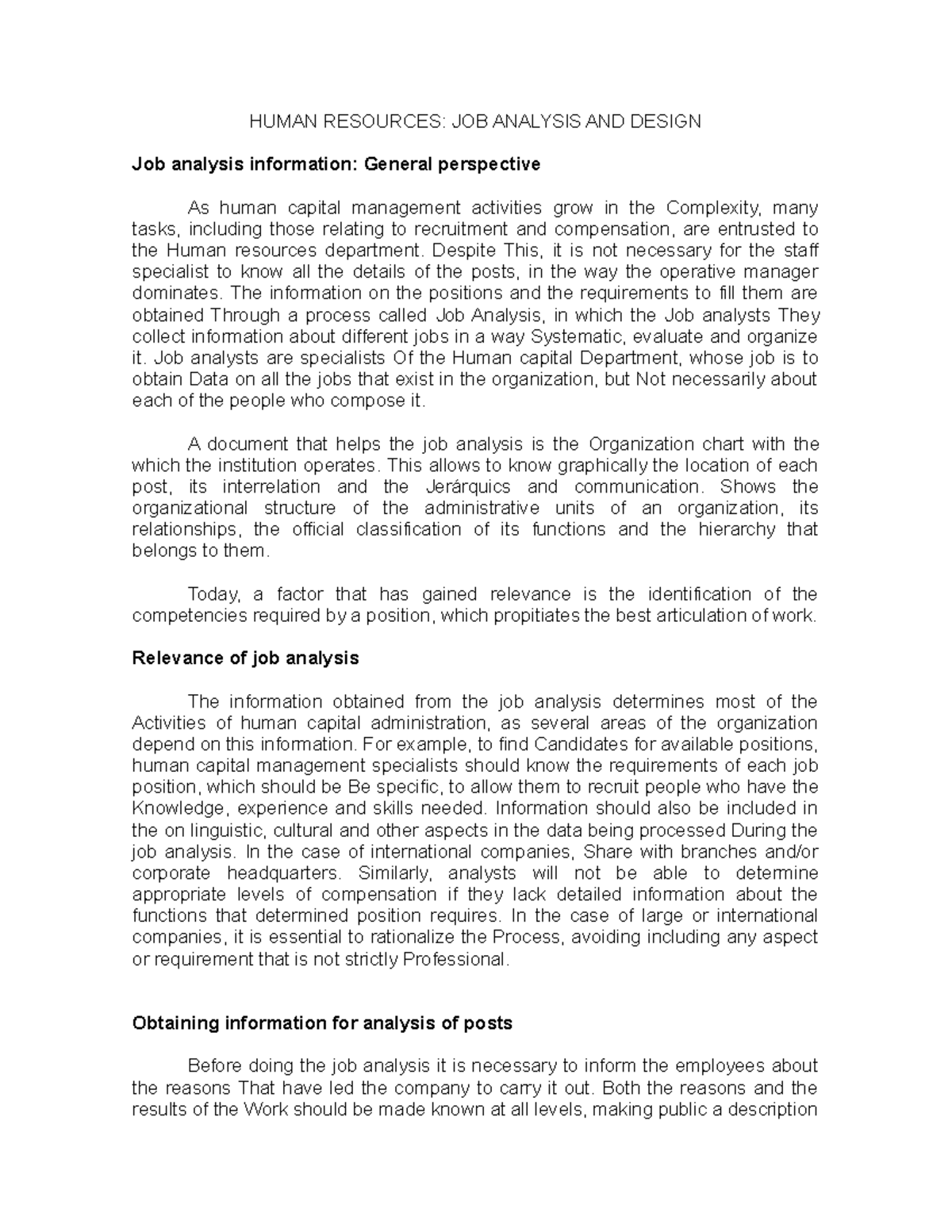 HUMAN RESOURCES JOB ANALYSIS AND DESIGN - Despite This, it is not ...