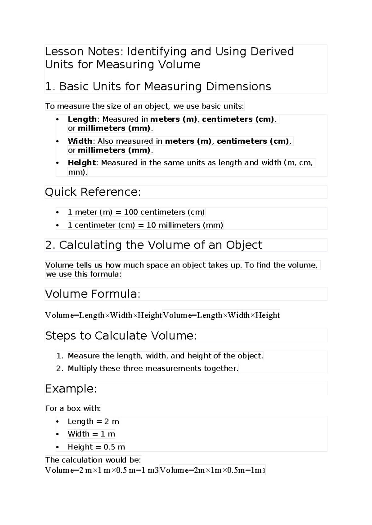 IS Lesson Notes - Identifying and Using Derived Units for Measuring ...