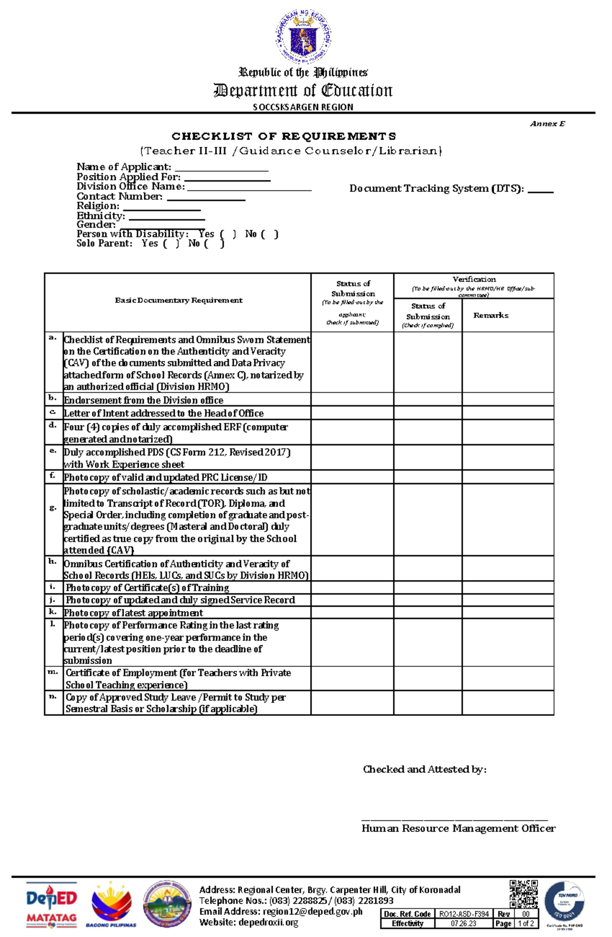 TII-TIII NEW TEMP-Annex-C- Checklist-OF- Requirements - Republic of the ...