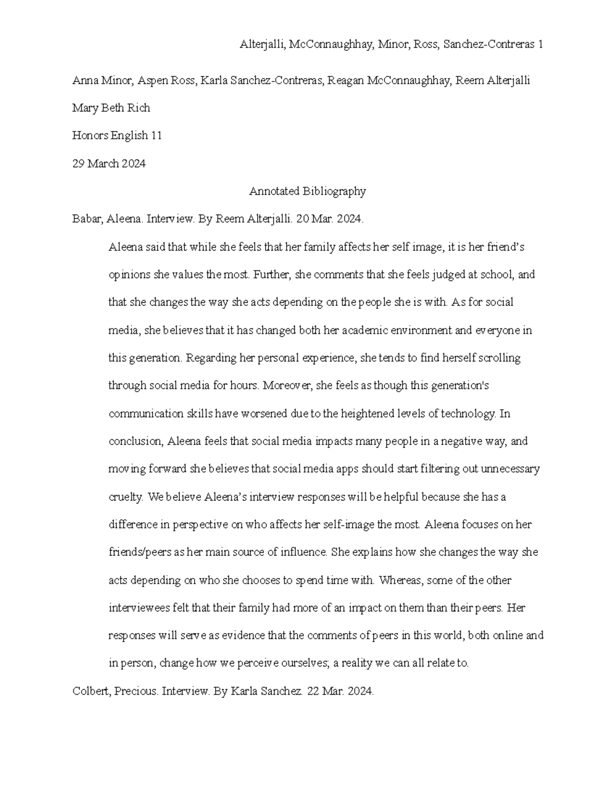 Group annotated bibliography - Anna Minor, Aspen Ross, Karla Sanchez ...