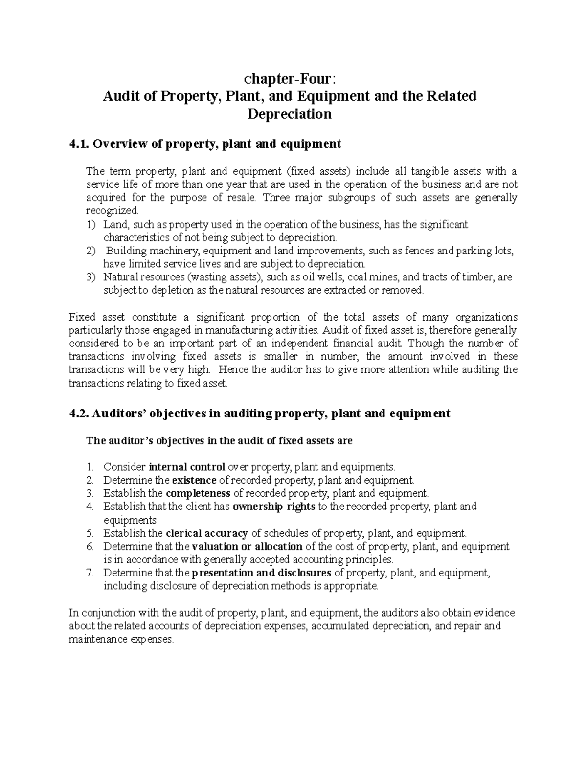 Auditing 2 - Chapter Four - Chapter-Four : Audit of Property, Plant ...