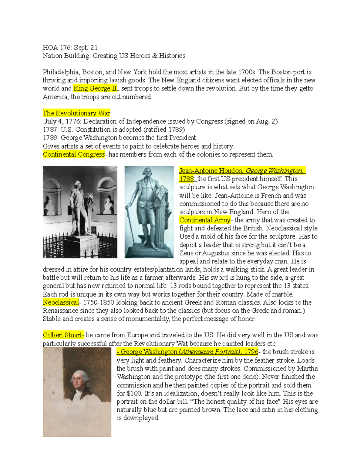 HOA 176-Sept 21 Notes - HOA 176: Sept. 21 Nation Building: Creating US ...