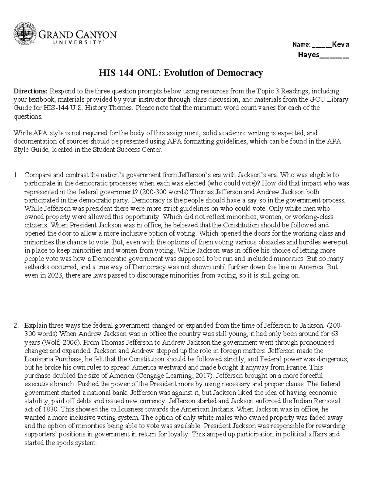 HIS-144-RS-Evolution of Democracy Worksheet - Name: ______Keva Hayes ...