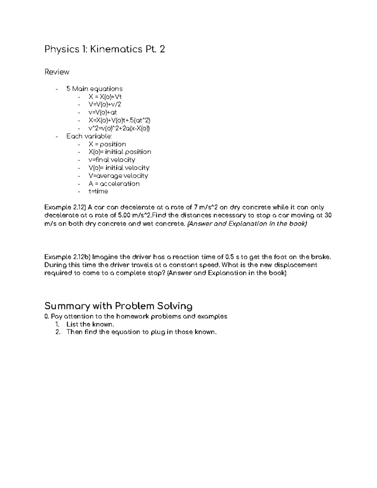 Physics 1 Kinematics Pt 2 - Physics 1: Kinematics Pt. 2 Review 5 Main ...