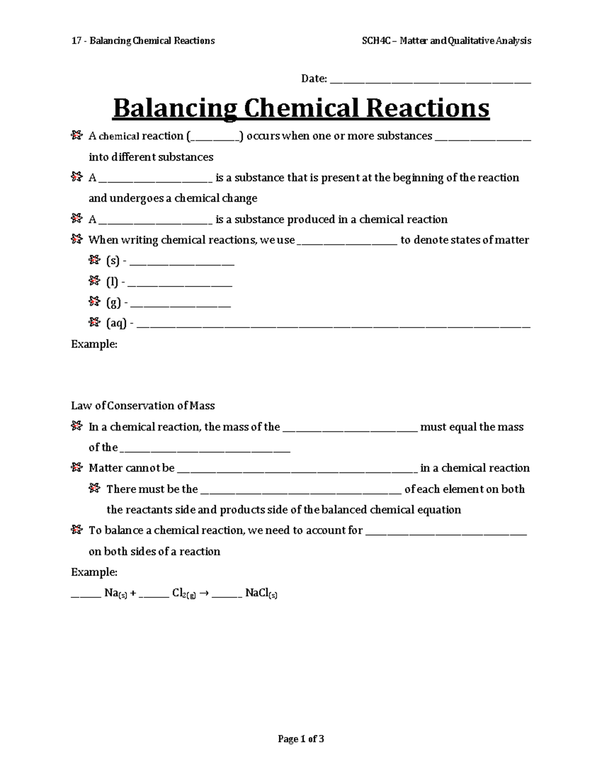 17 - Balancing Chemical Reactions - Studocu