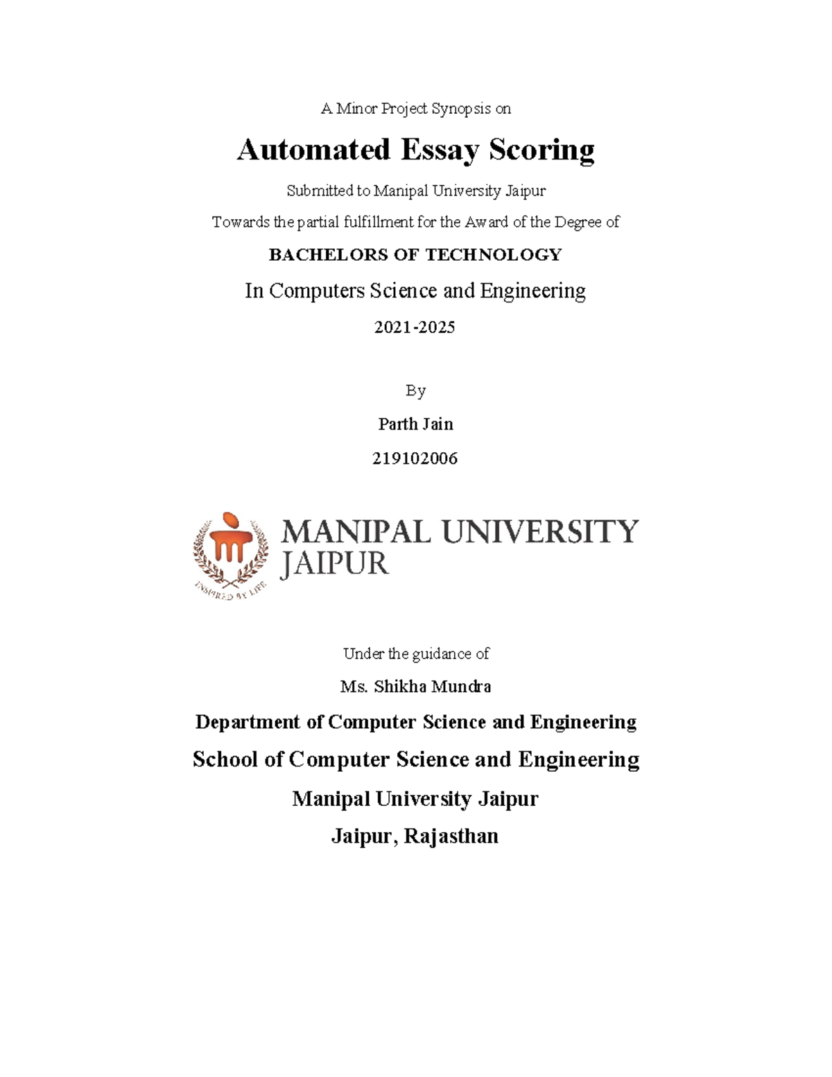 Minor project - Summary Computer networks - A Minor Project Synopsis on ...