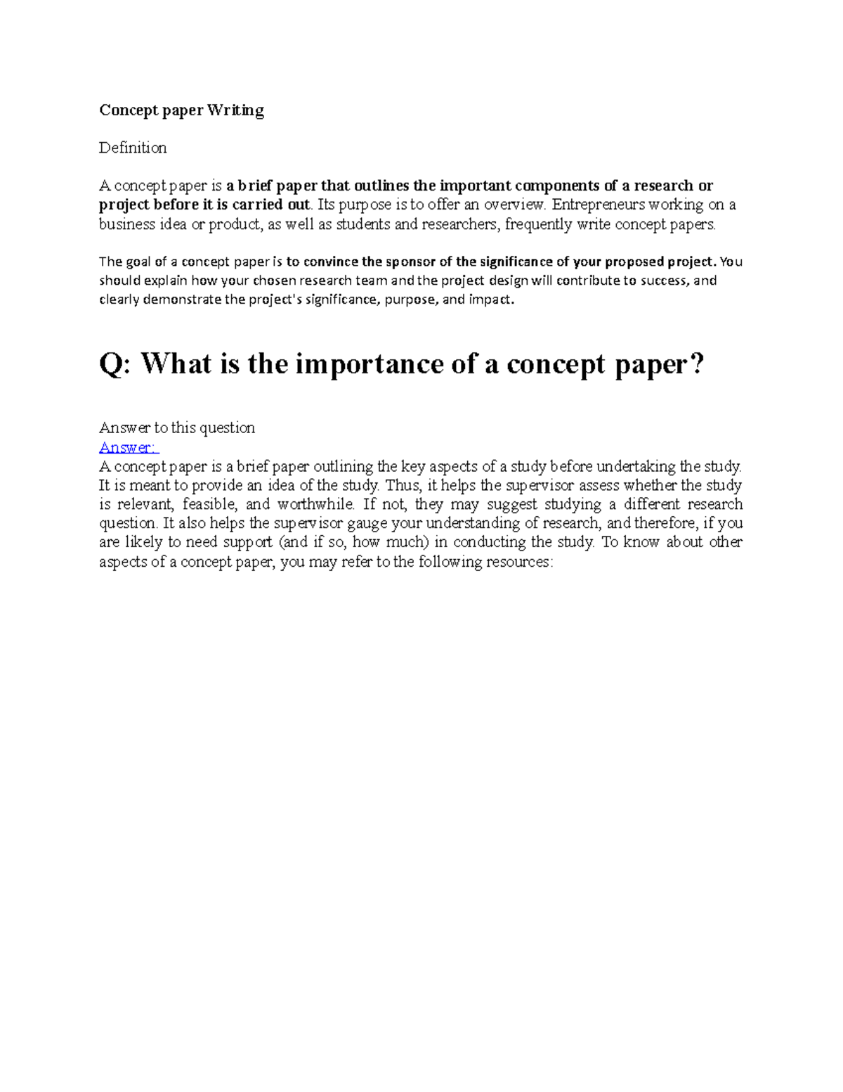 Concept paper - Lecture notes - Concept paper Writing Definition A ...