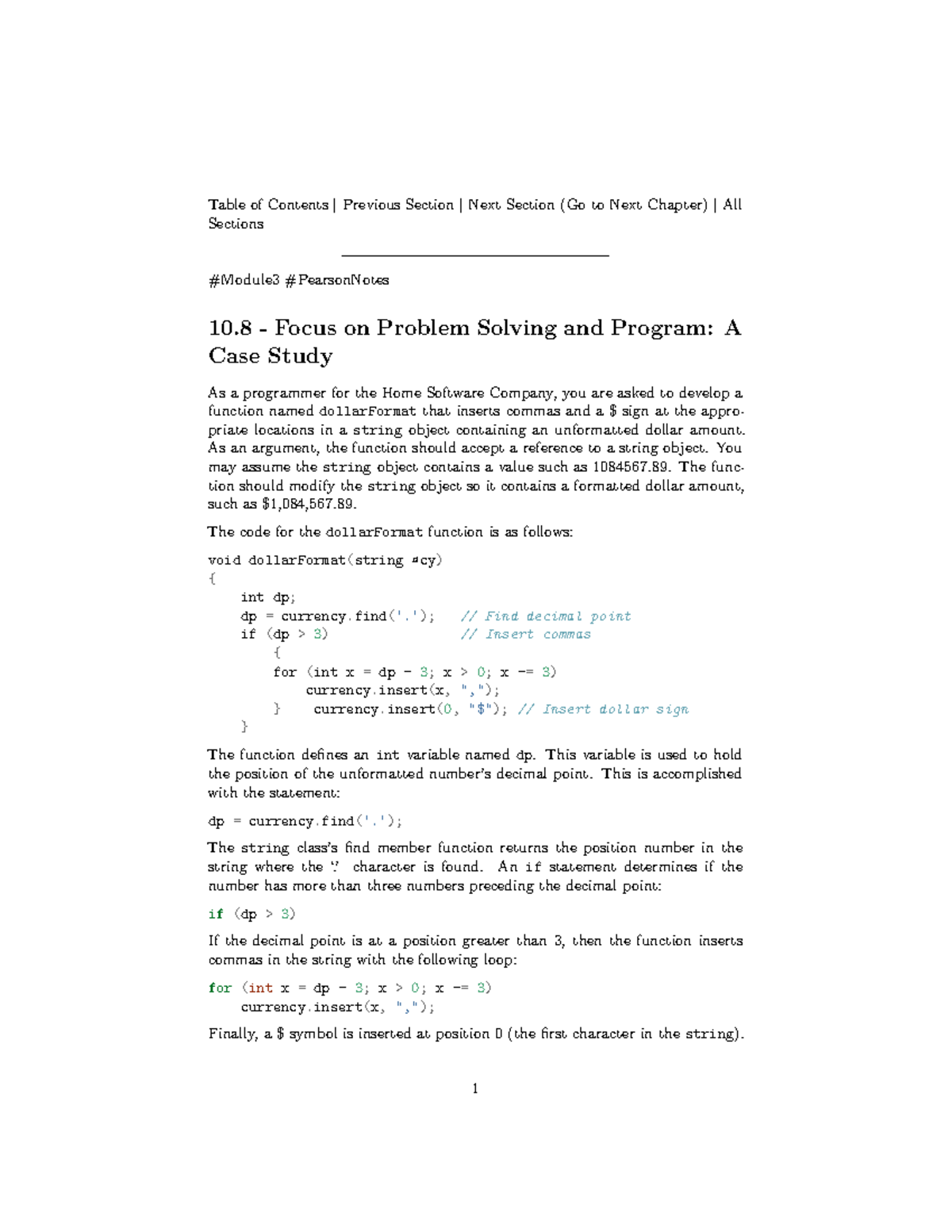 10.8 - Focus on Problem Solving and Program Design - A Case Study - Table of Contents | Previous ...
