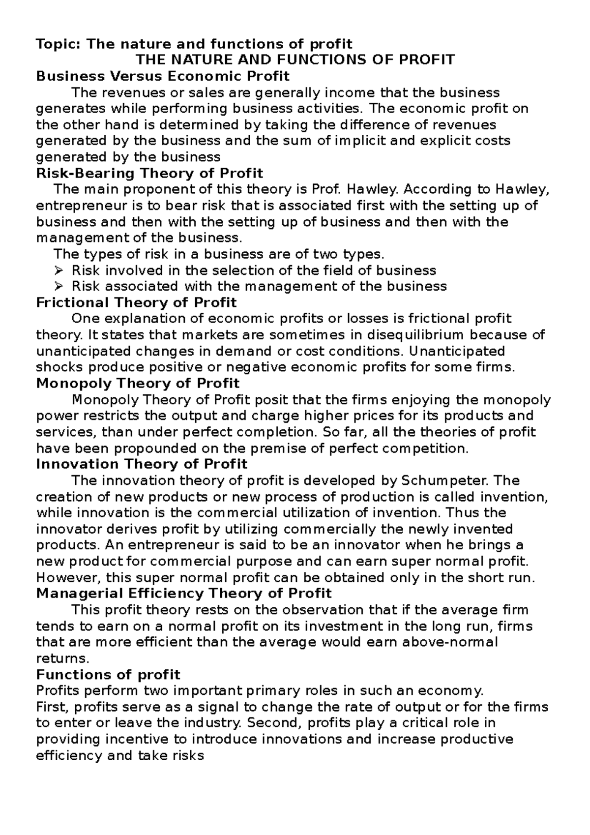 The Nature and Function of Profit - Topic: The nature and functions of ...