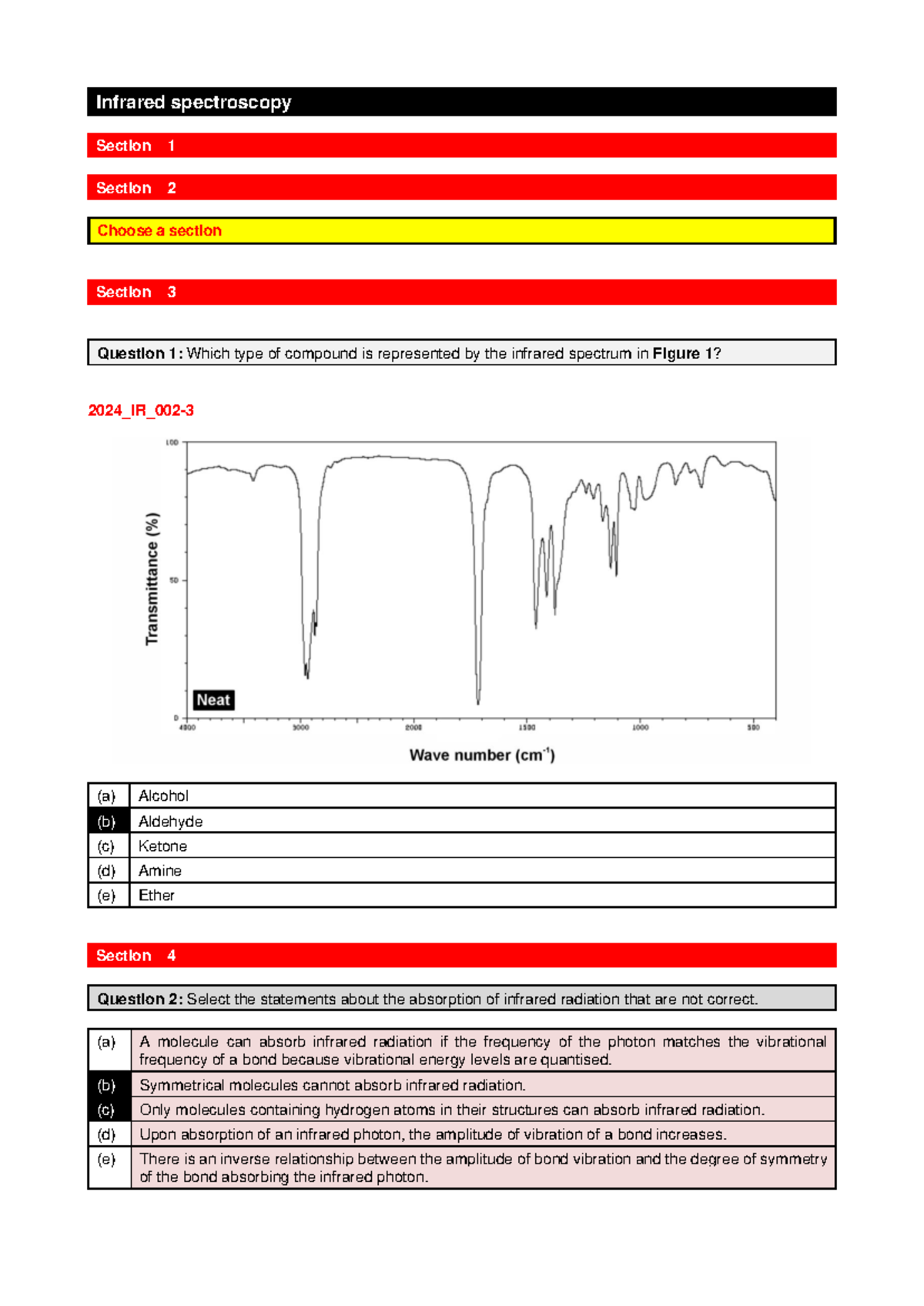 Test1 IR 2024 answers - Infrared - Infrared spectroscopy Section 1 ...