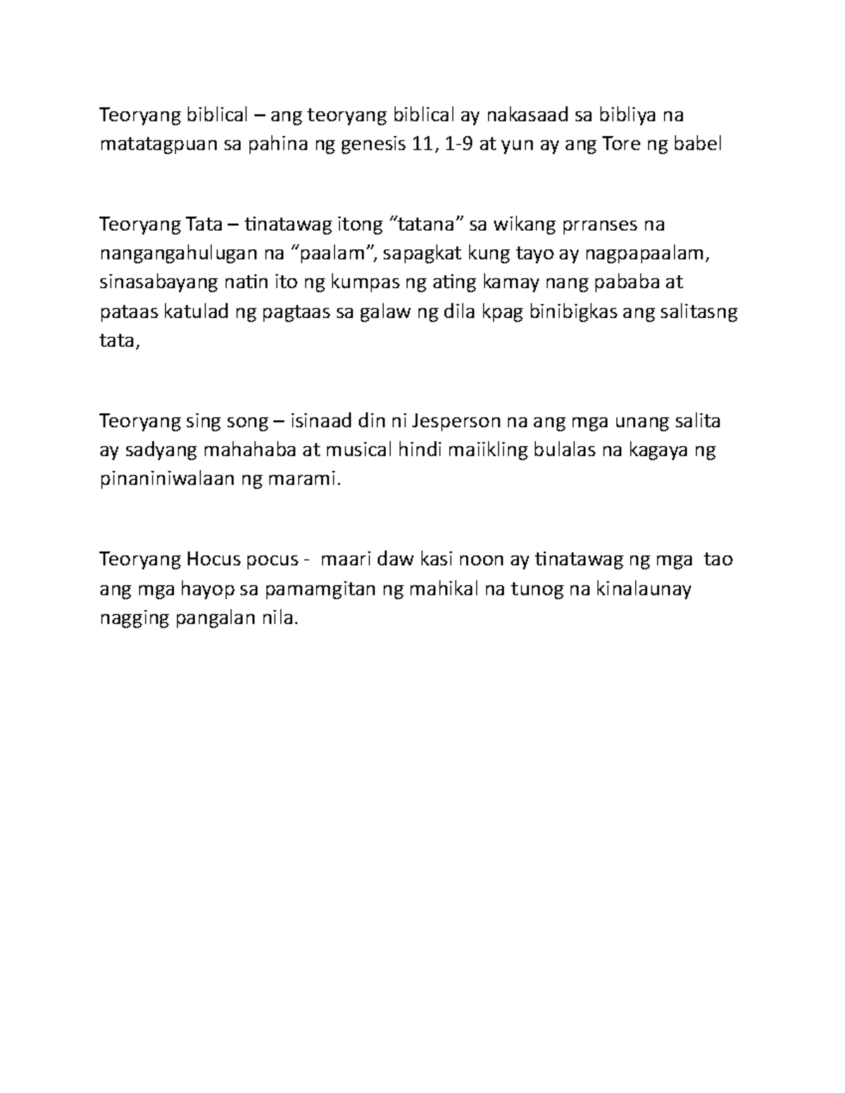 Mga iba't ibang teorya at pananaw ukol sa wika - Teoryang biblical ...