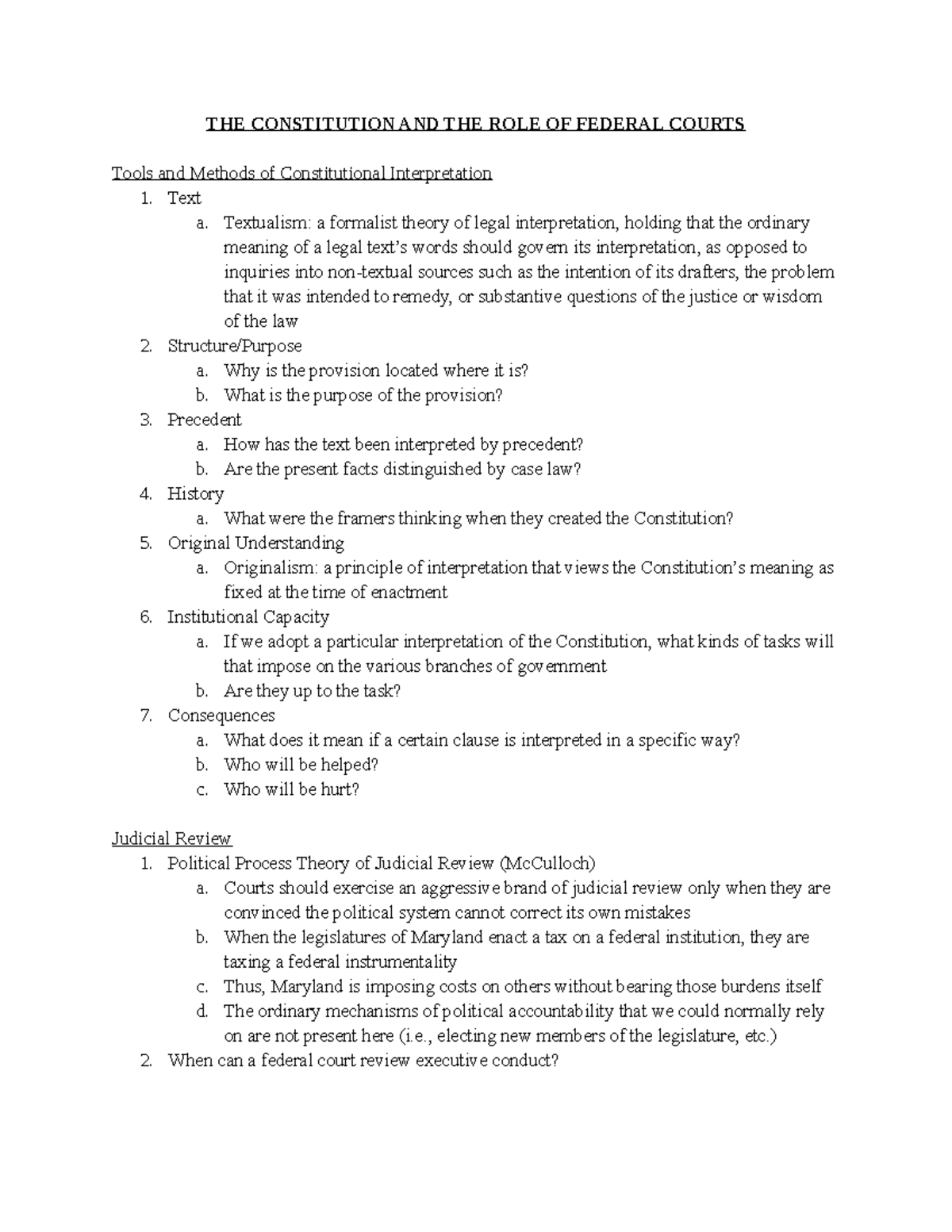 Con Law Outline - THE CONSTITUTION AND THE ROLE OF FEDERAL COURTS Tools ...
