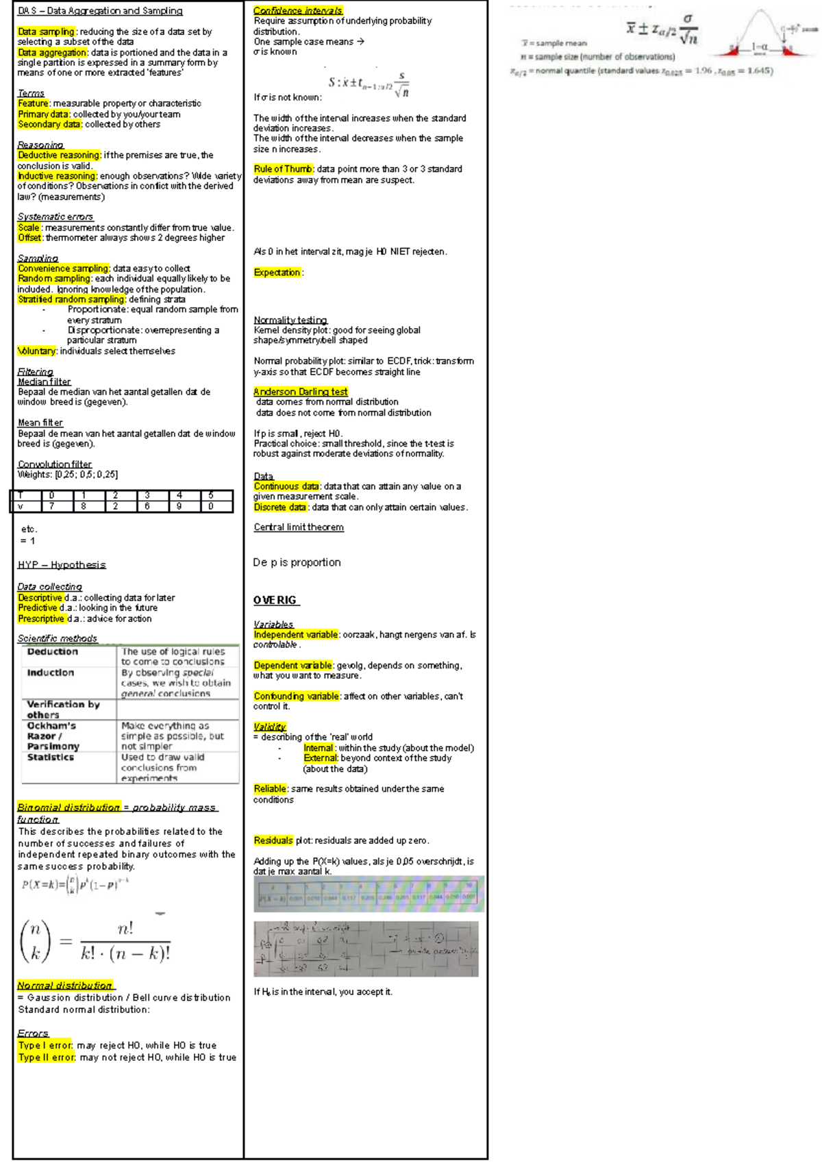 Nieuwe cheat sheet - Confidence intervals Require assumption of ...