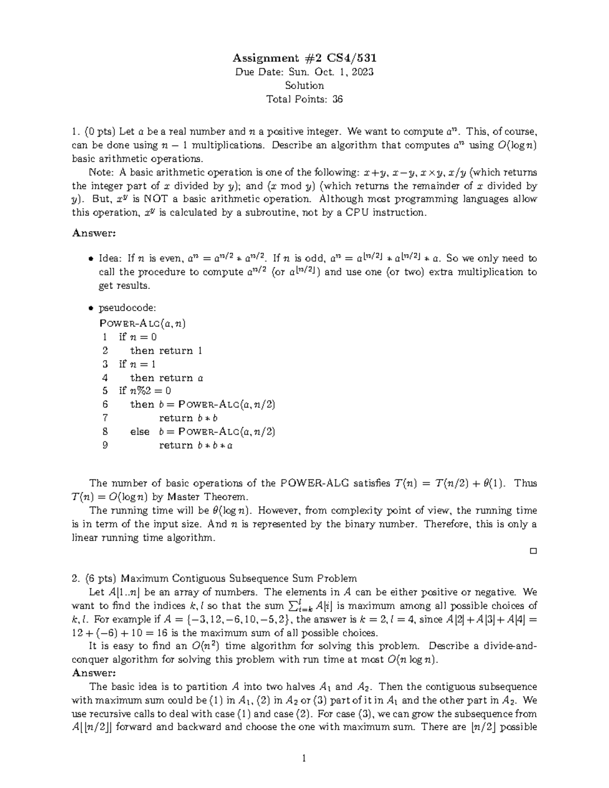 HW2-sol - Homework solution - Assignment #2 CS4/ Due Date: Sun. Oct. 1, 2023 Solution Total ...