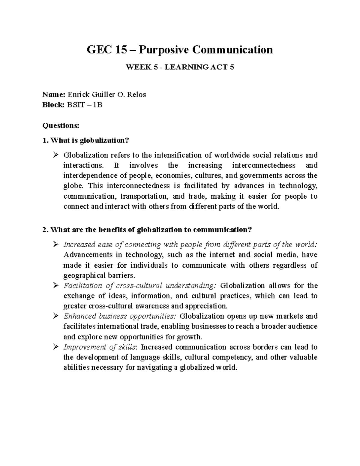 WEEK 5 - Learning ACT 5 - GEC 15 – Purposive Communication WEEK 5 ...